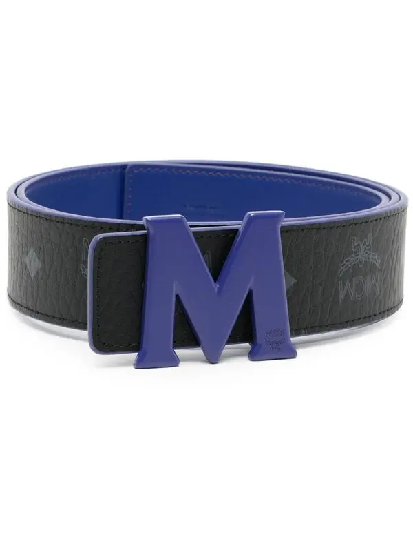 MCM Reversible Diamond Buckle Nappa Leather, Della Robbia Blue, 33.5\