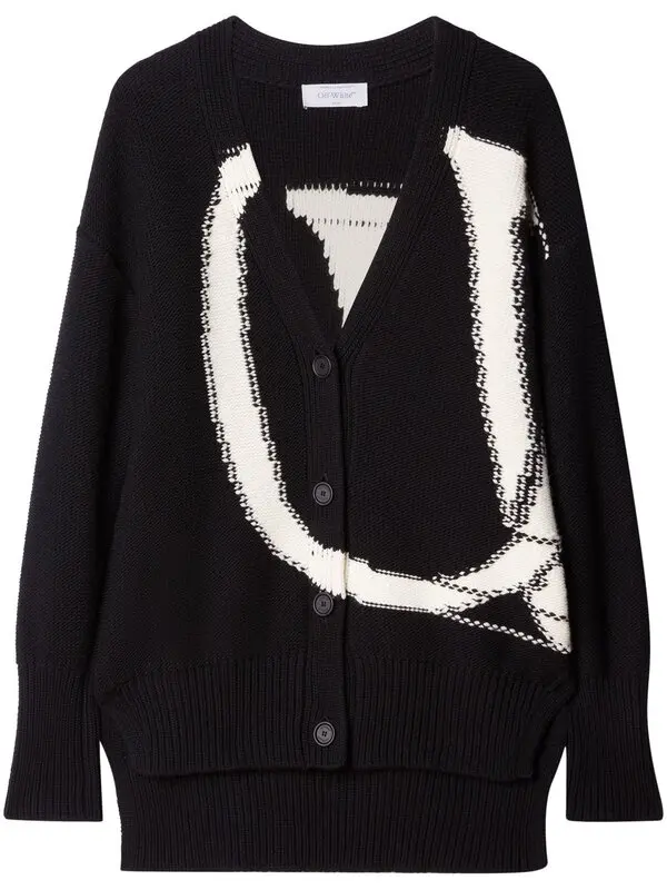 Off-White Logo-intarsia Wool Cardigan - Black