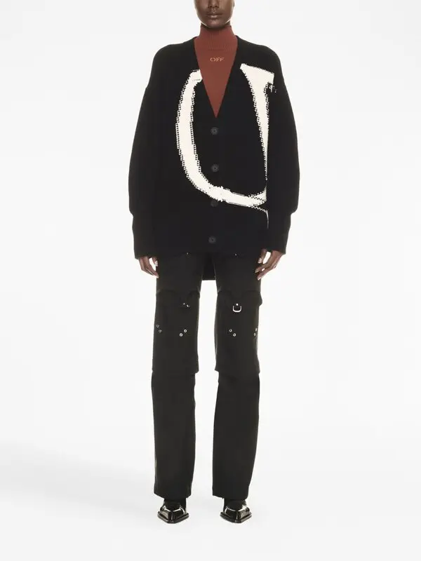 Off-White Logo-intarsia Wool Cardigan - Black
