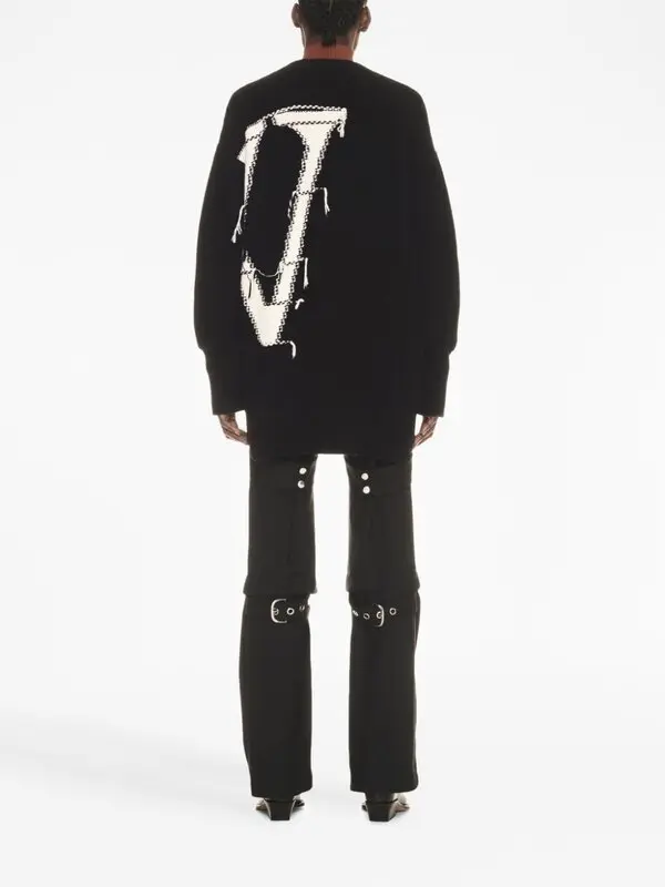 Off-White Logo-intarsia Wool Cardigan - Black