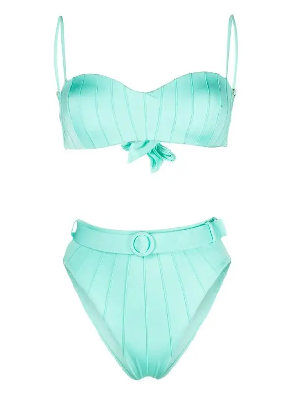 NOIRE SWIMWEAR High-waist Belted Bikini Set - Blue
