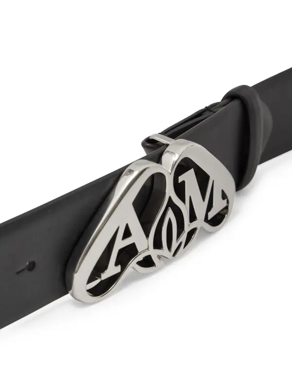 Alexander McQueen Seal Logo Plaque Black Leather Gold Hardware Waist Belt Alexander Mcqueen Seal-Logo Buckle Leather Belt In Black  main image 4