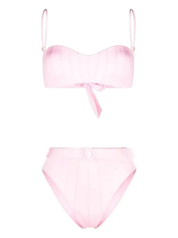 NOIRE SWIMWEAR High-waist Belted Bikini Set - Pink