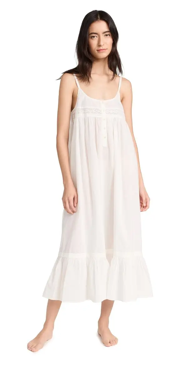 The Great. The Eyelet Ruffle Tank Night Dress - True White