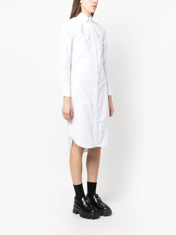 Thom Browne Cotton Grosgrain Placket Shirt Dress - White