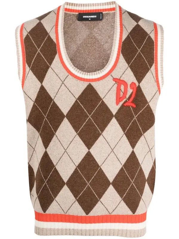 Dsquared2 Argyle-pattern Wool-silk Vest - Brown