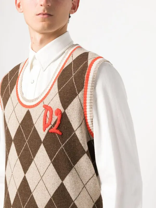 Dsquared2 Argyle-pattern Wool-silk Vest
