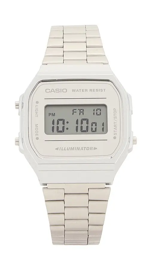 Casio Vintage A168 Series Watch In Metallic Silver