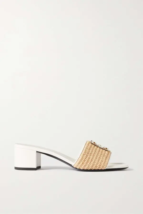 Givenchy 4g Leather-trimmed Faux Raffia Mules - Beige