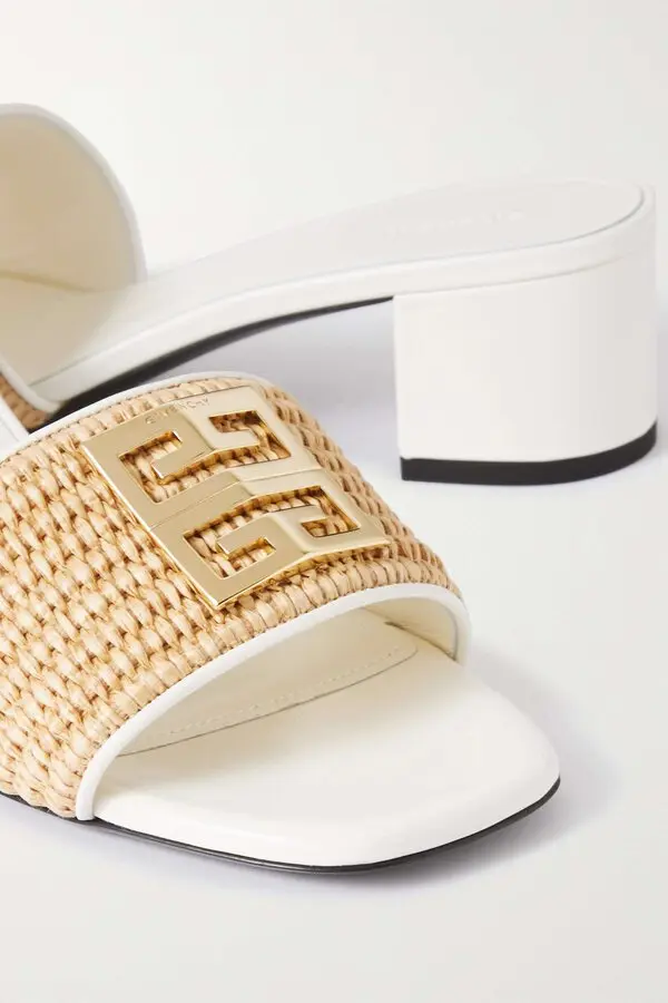 Givenchy 4g Leather-trimmed Faux Raffia Mules - Beige