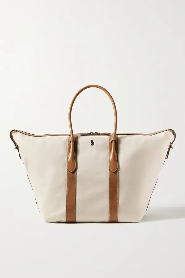 Polo Ralph Lauren Extra Large Bellport Leather-trimmed Embroidered Canvas Tote - Cream