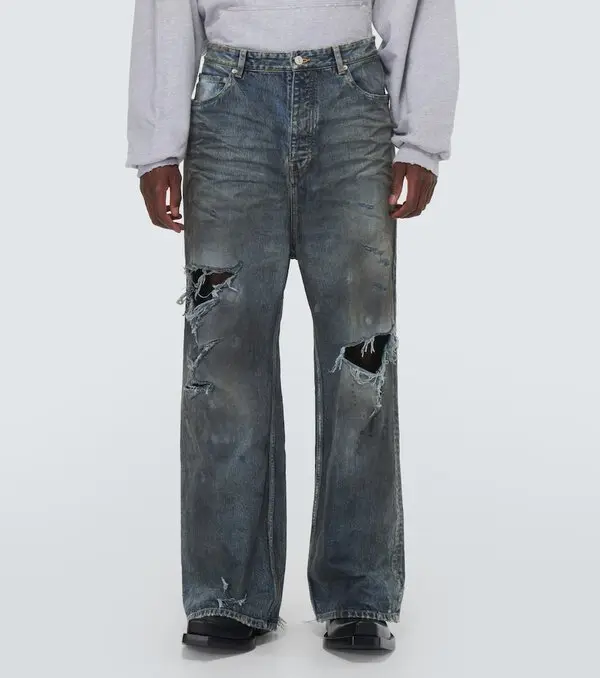 Balenciaga Distressed Wide-Leg Jeans - Blue | Editorialist