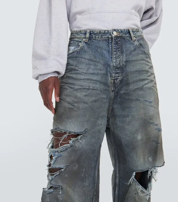 Balenciaga Distressed Wide-Leg Jeans - Blue | Editorialist
