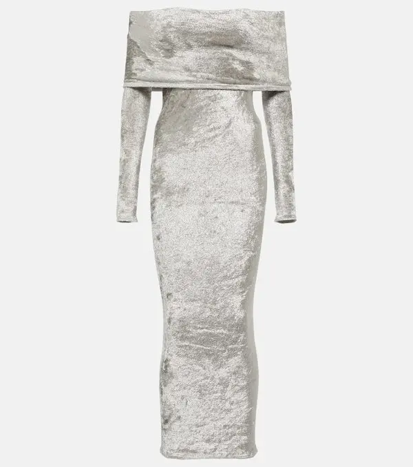 Alaïa Off-shoulder Velvet Midi Dress