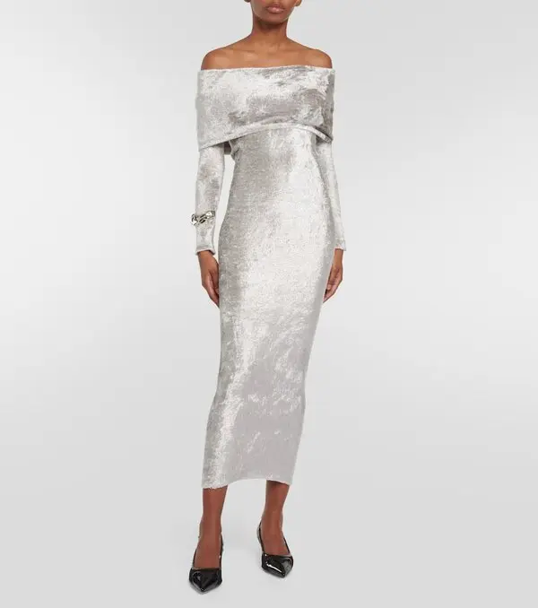 Alaïa Off-shoulder Velvet Midi Dress