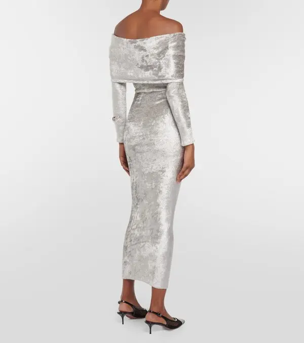 Alaïa Off-shoulder Velvet Midi Dress