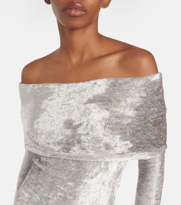 Alaïa Off-shoulder Velvet Midi Dress