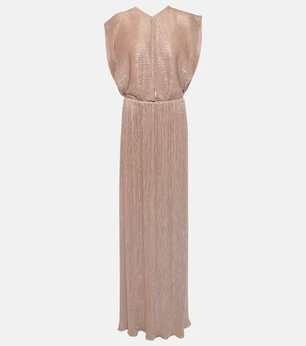 Costarellos Metallic Pleated Gown