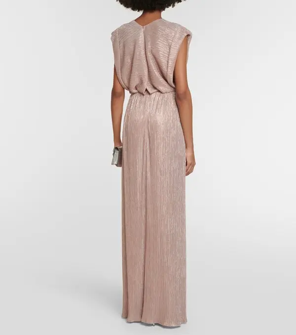 Costarellos Metallic Pleated Gown