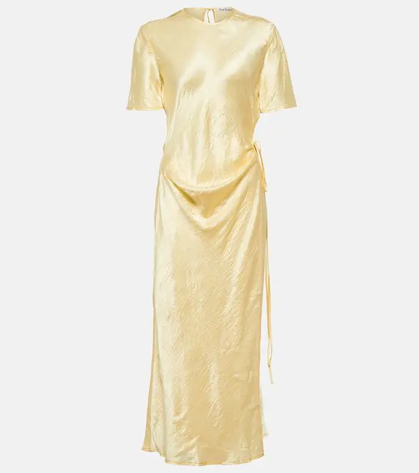 Acne Studios Wrap Satin Midi Dress Yellow Editorialist