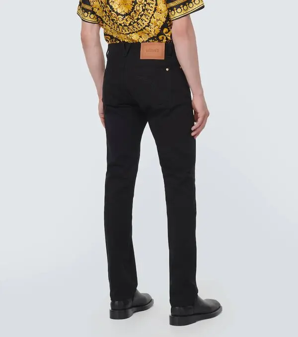 Versace Embellished Mid-rise Straight Jeans - Black