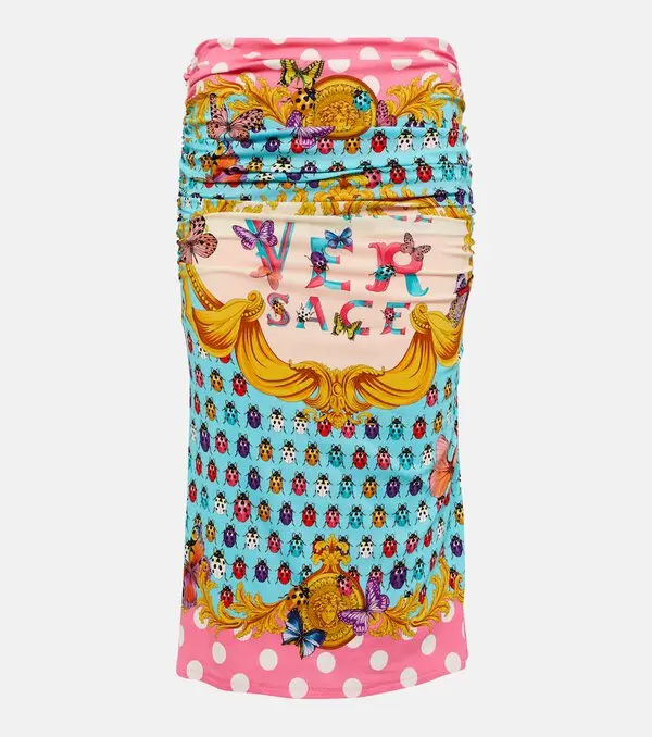 Versace Printed Draped Midi Skirt