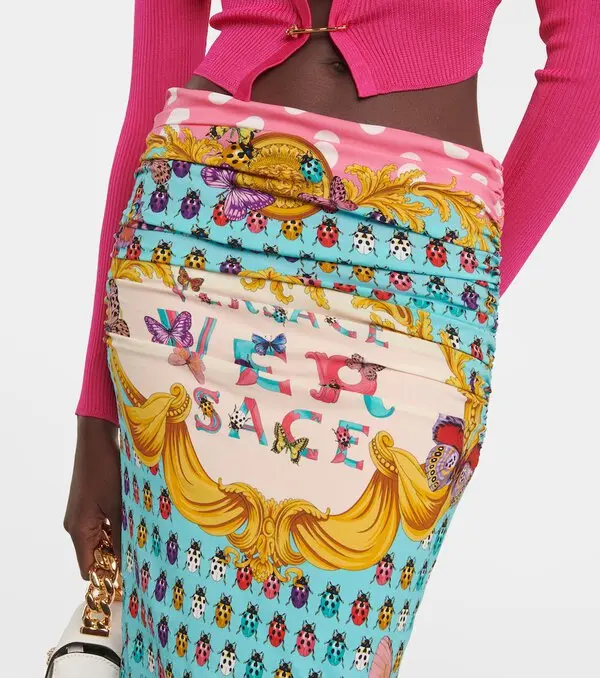 Versace Printed Draped Midi Skirt