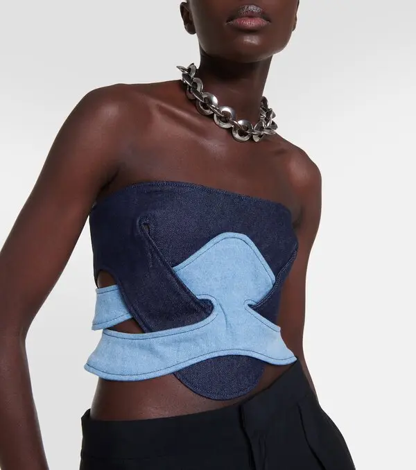 DION LEE Strapless Denim Corset Top - Blue