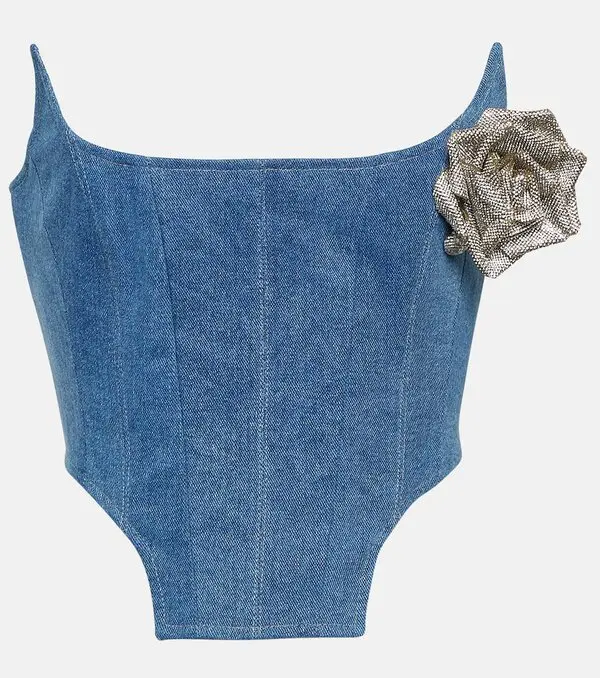 Giuseppe Di Morabito Floral-appliqué Denim Bustier - Blue