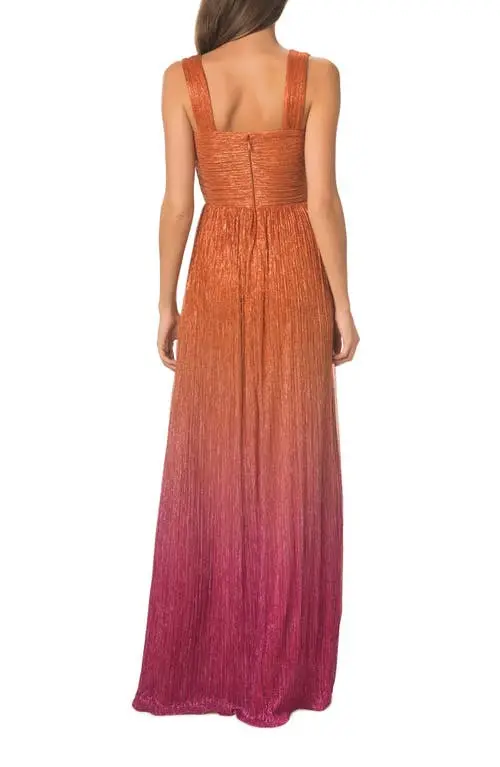 Dress The Population Meredith Metallic Ombré Cutout Plissé Gown