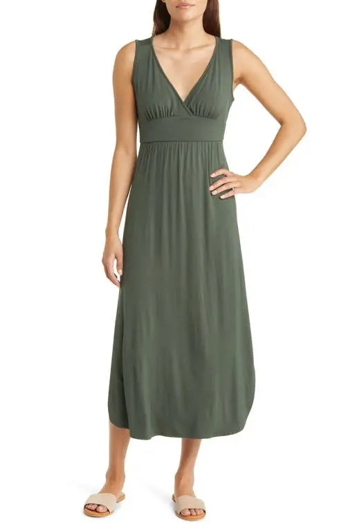 Loveappella Sleeveless V-neck Midi Dress