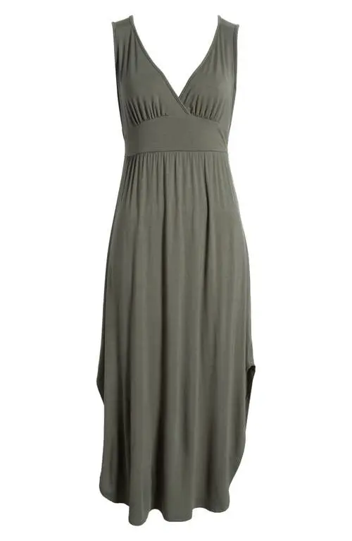 Loveappella Sleeveless V-Neck Midi Dress In Olive - 31% Off | Editorialist