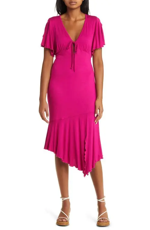 Loveappella Flouncy Tie-front Asymmetric Hem Sheath Dress