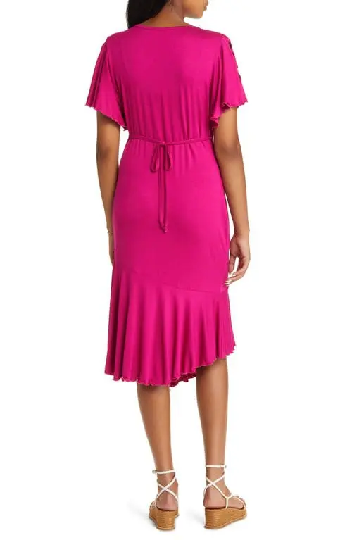 Loveappella Flouncy Tie-front Asymmetric Hem Sheath Dress