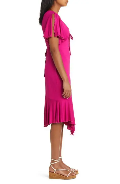 Loveappella Flouncy Tie-front Asymmetric Hem Sheath Dress