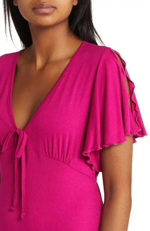 Loveappella Flouncy Tie-front Asymmetric Hem Sheath Dress