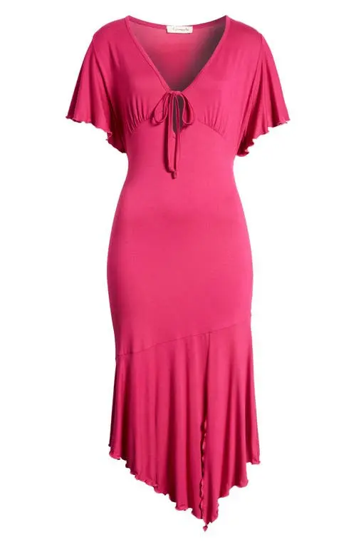 Loveappella Flouncy Tie-front Asymmetric Hem Sheath Dress