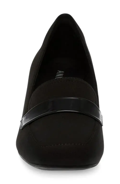 Anne Klein Telepathy Block Heel Pumps - Black Stretch