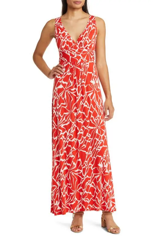 Loveappella Empire Waist Printed Maxi Dress - Spicy Orange - 31% Off |  Editorialist
