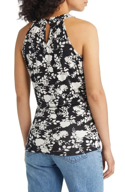 Loveappella Print Faux Wrap Tank - Black/ivory