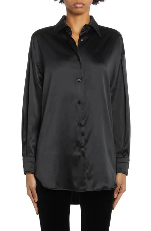 TOM FORD Relaxed Fit Stretch Silk Satin Blouse - Black