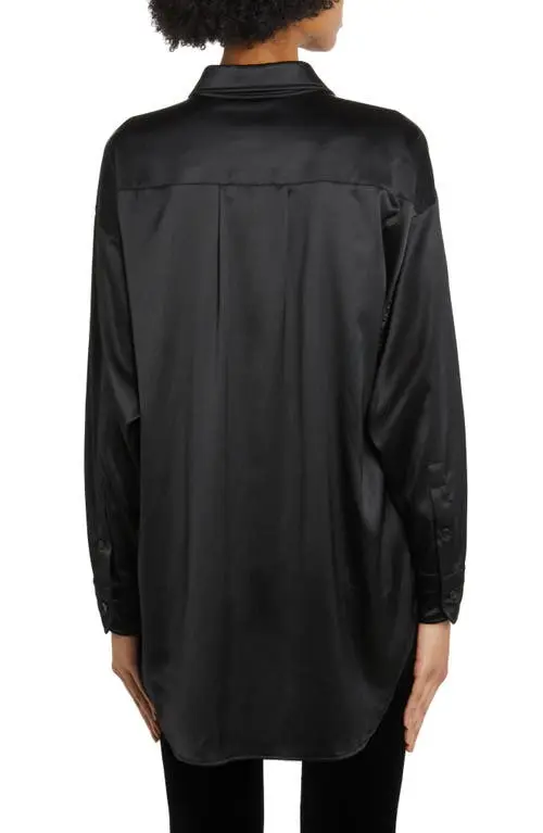 TOM FORD Relaxed Fit Stretch Silk Satin Blouse - Black