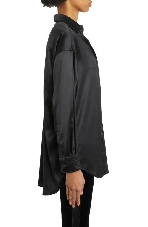 TOM FORD Relaxed Fit Stretch Silk Satin Blouse - Black