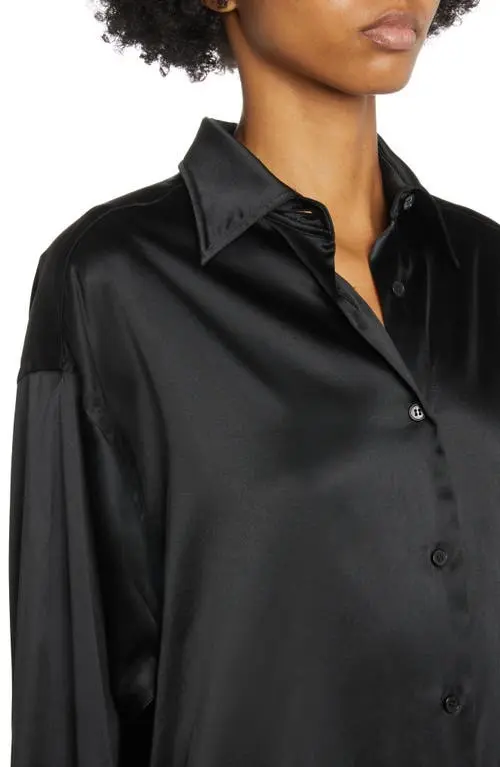 TOM FORD Relaxed Fit Stretch Silk Satin Blouse - Black