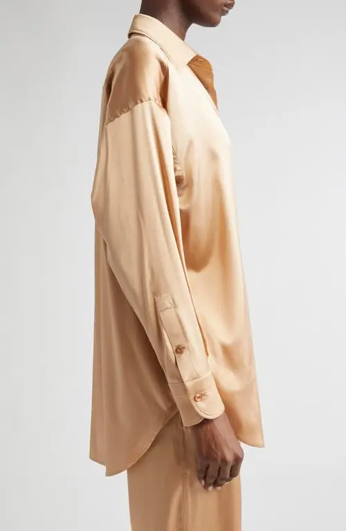 TOM FORD Relaxed Fit Stretch Silk Satin Blouse - Pale Beige