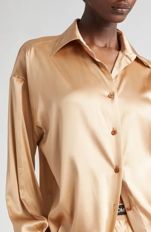 TOM FORD Relaxed Fit Stretch Silk Satin Blouse - Pale Beige