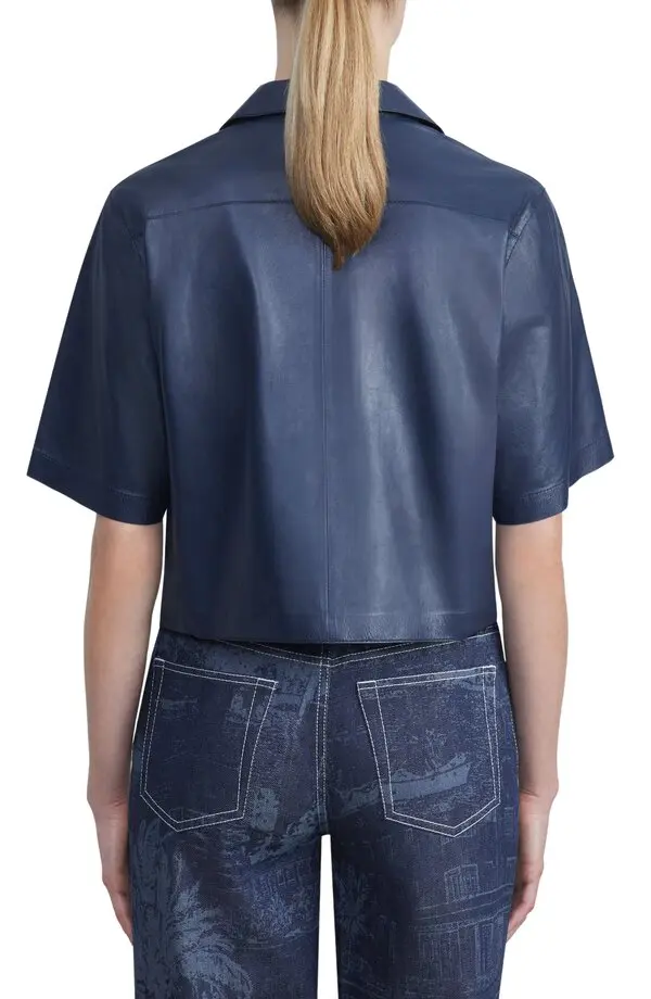 Lafayette 148 New York Short Sleeve Lambskin Leather Crop Jacket