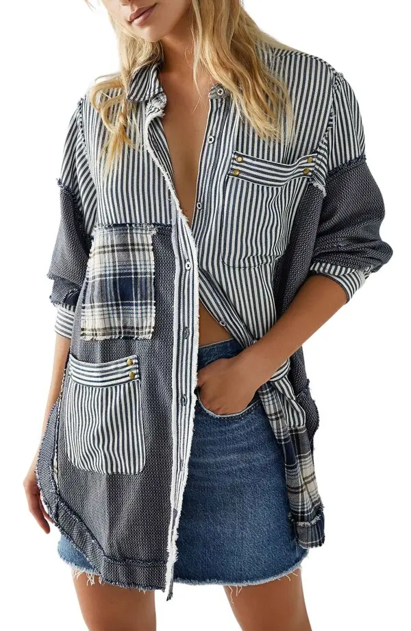 Free People Railroad Patch Fray Shirt