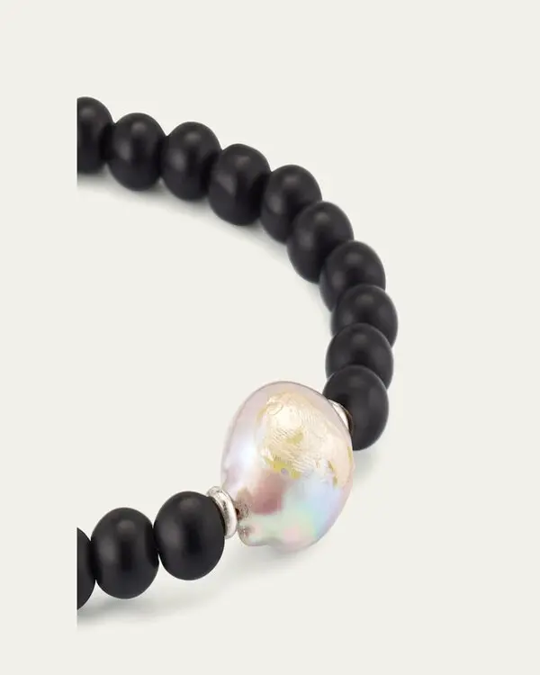 JAN LESLIE Onyx Beaded Bracelet With Pearl Center