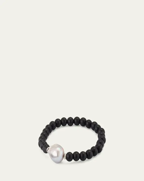 JAN LESLIE Onyx Beaded Bracelet With Pearl Center